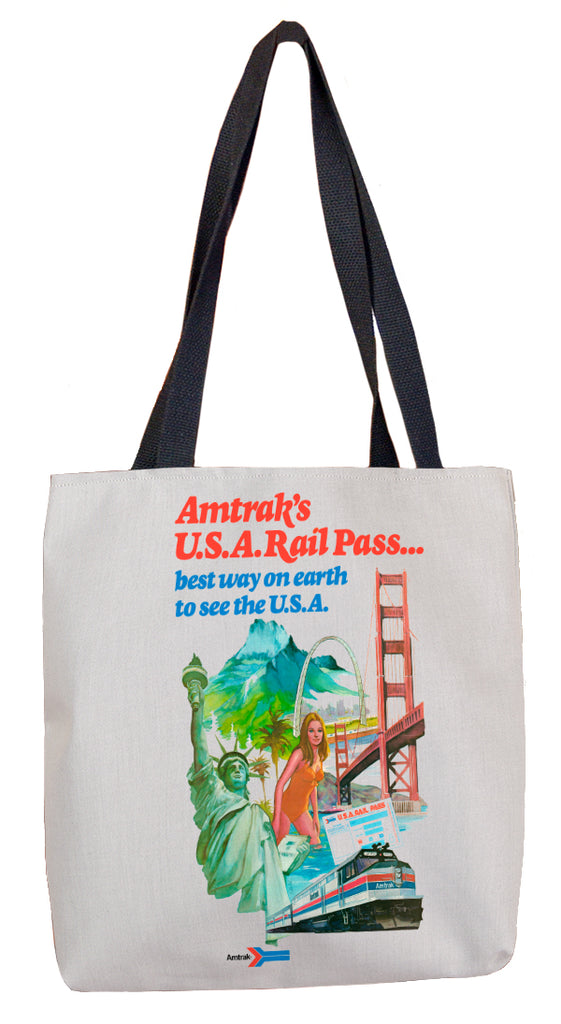 Amtrak USA-Rail-Pass Advertisement Tote Bag – Transit Gifts Amtrak USA-Rail-Pass Advertisement Tote Bag – Transit Gifts
